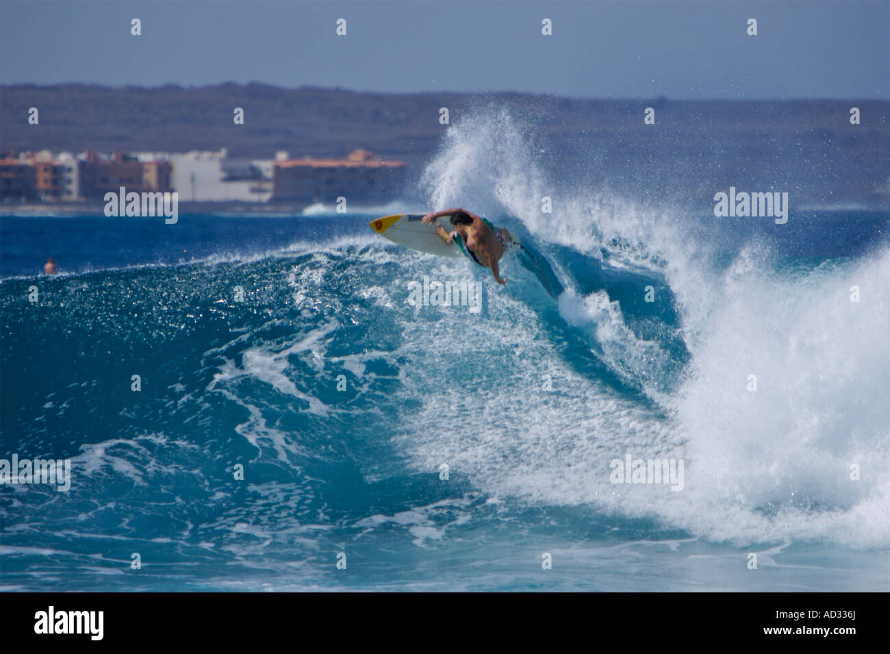 British surfer, Jake Scott, surfing at Los Lobos, an island off the ...