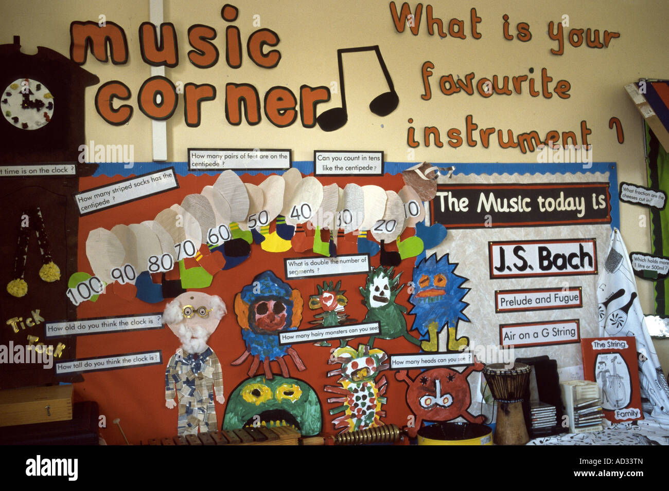 Primary school display corner showing musical and numerical objects ...