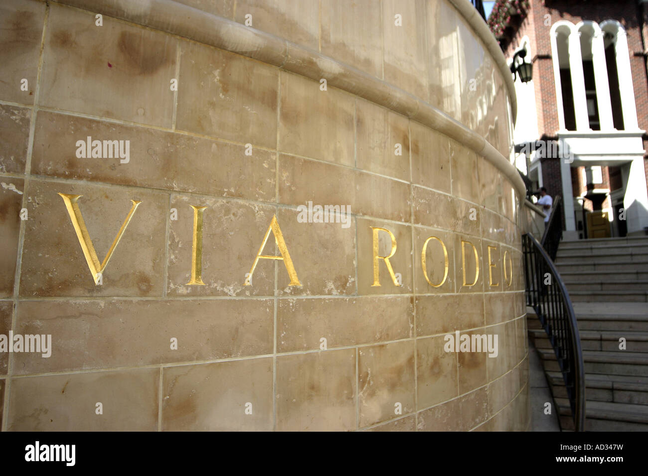 Stairs and sign at the entrance to Via Rodeo Stock Photo - Alamy
