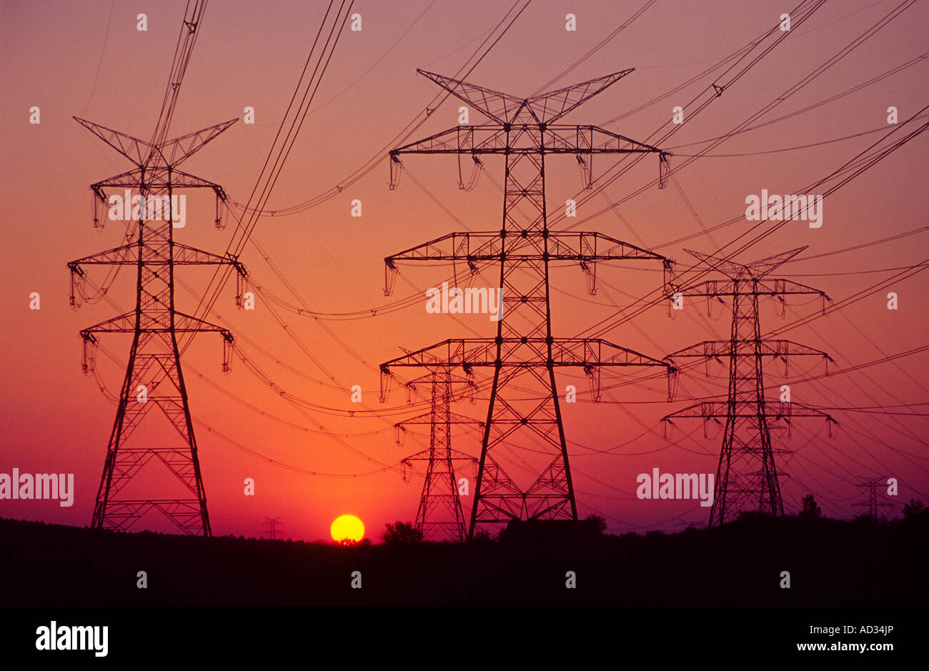 Electric power lines at sunset Istanbul Turkey Stock Photo - Alamy