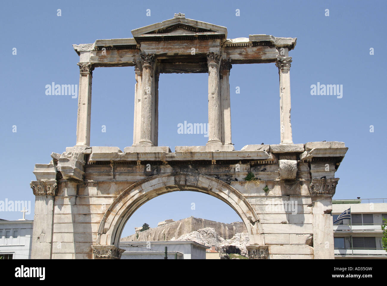 Athens The marble Arch of Hadrian framing the Acropolis beyond Stock ...