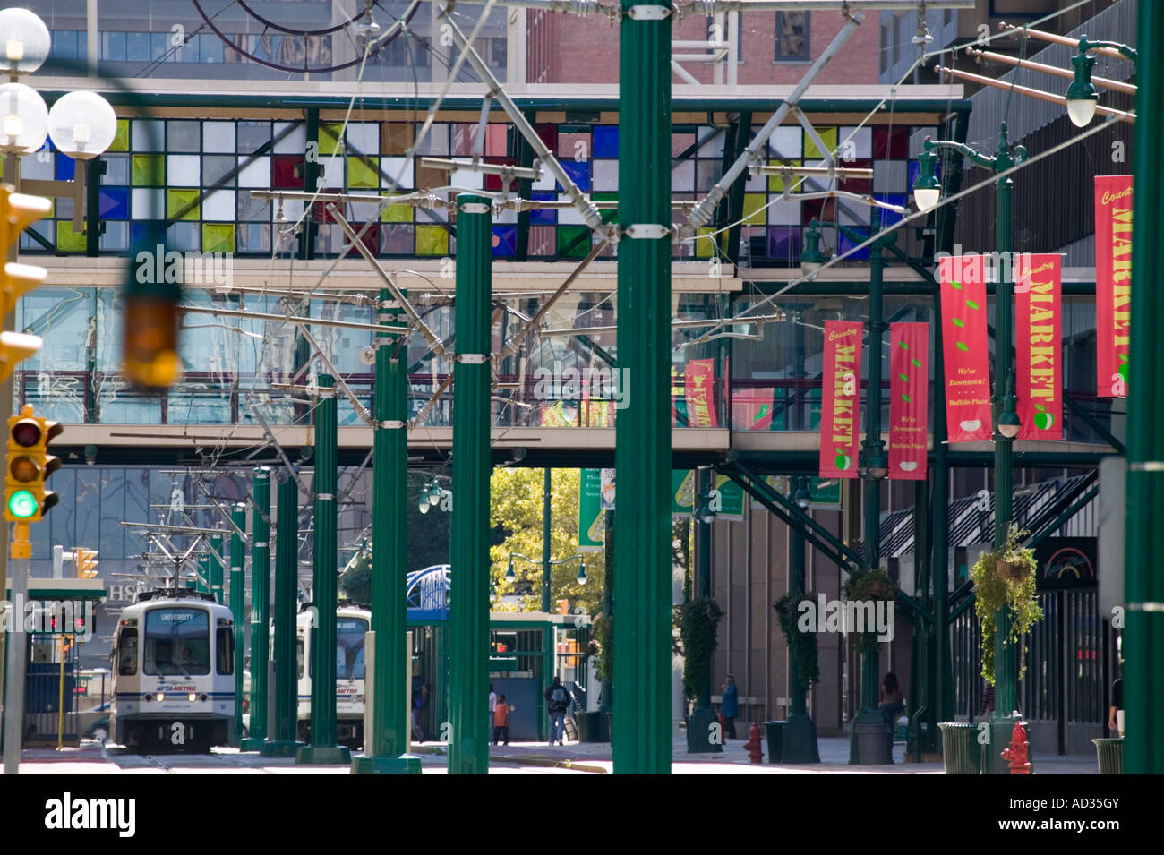 Main Street Buffalo New York features trolleys Stock Photo - Alamy