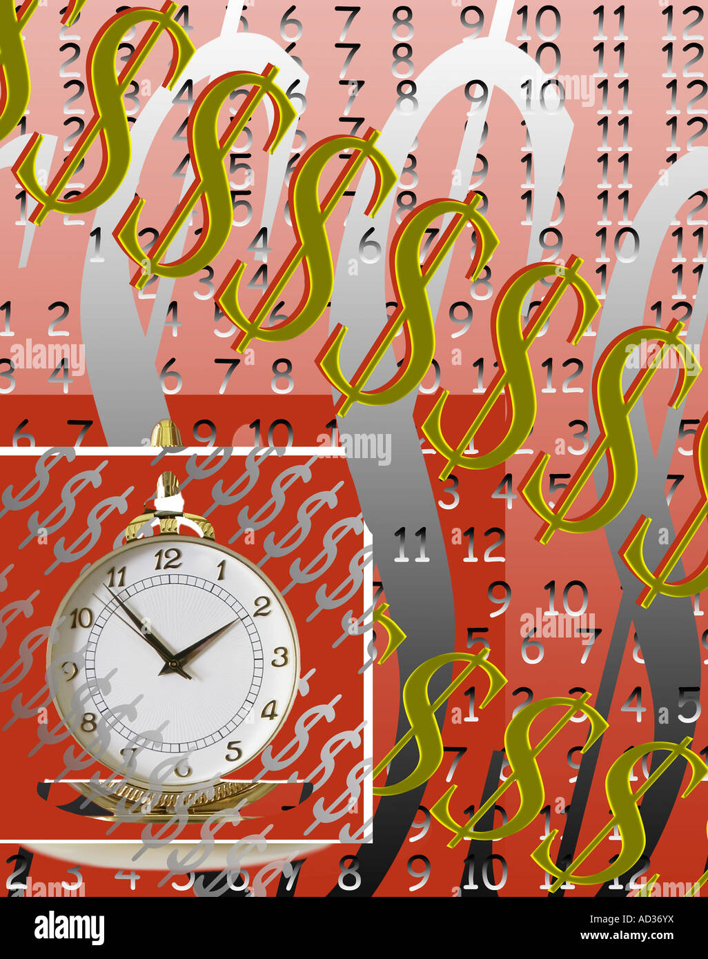 Time is money, illustration of dollars and clock Stock Photo - Alamy