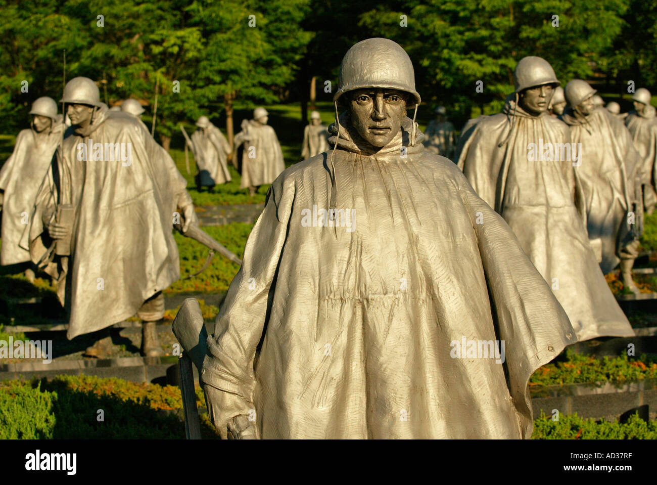 Statues in the Korean War Memorial on the National Mall in Washington ...