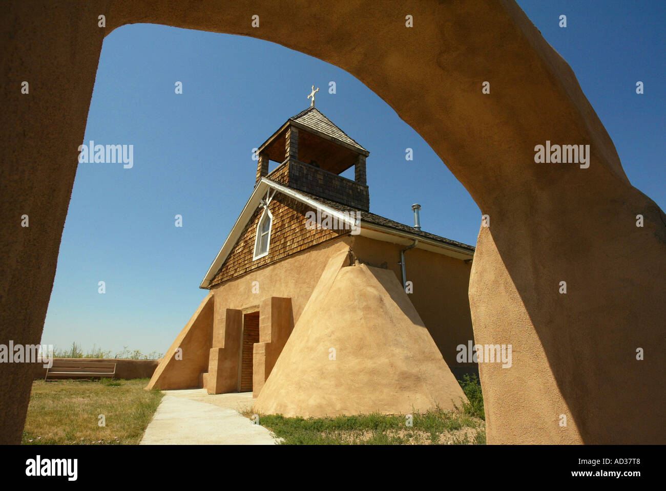 Archway of the adobe San Acacio catholic church, the oldest standing ...