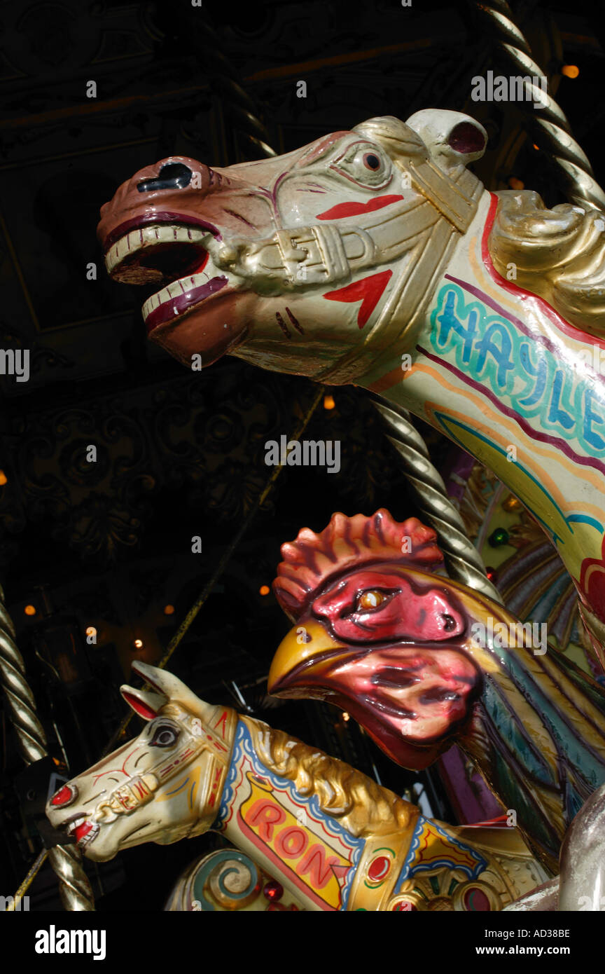 PAINTED HORSES ON VICTORIAN STEAM DRIVEN FAIRGROUND RIDE Stock Photo ...