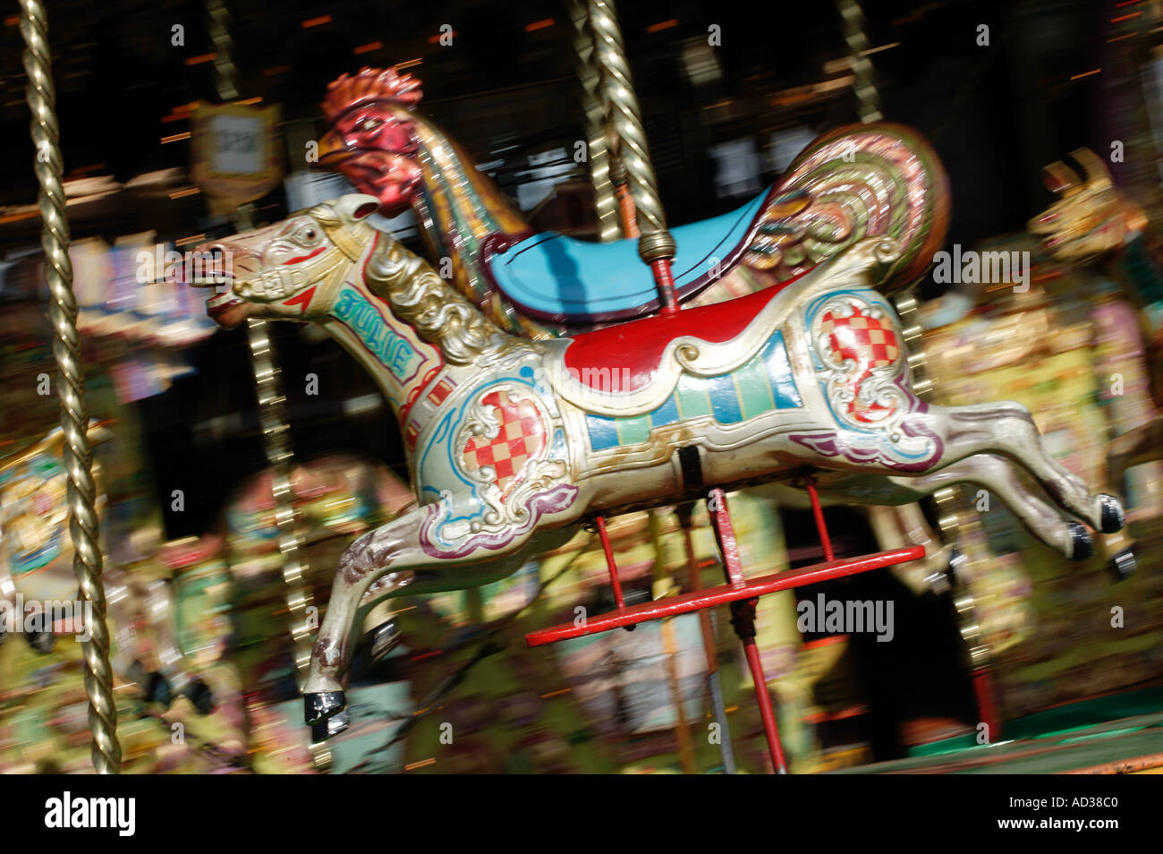 PAINTED HORSES ON VICTORIAN STEAM DRIVEN FAIRGROUND RIDE Stock Photo ...