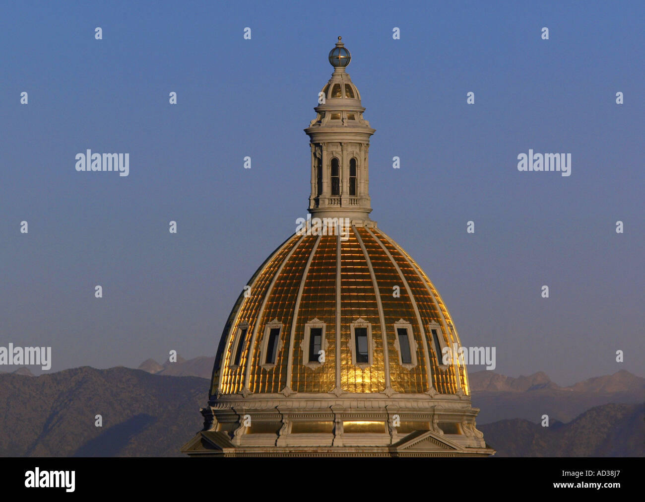 Gold dome of the state capitol of Colorado in Denver with Rocky ...