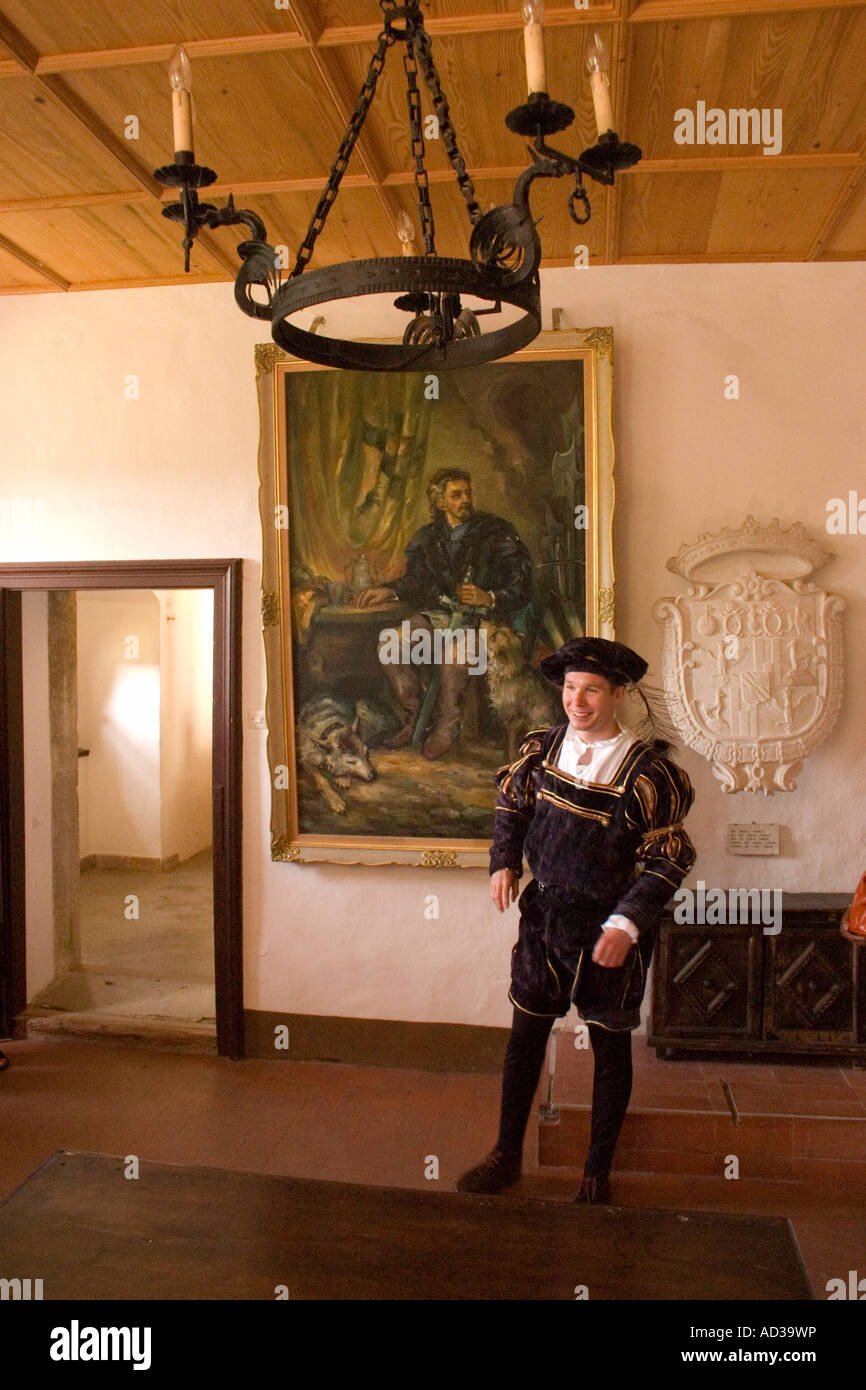 Tour guide dressed as Erasmus in Predjama Castle, Slovenia Stock Photo ...