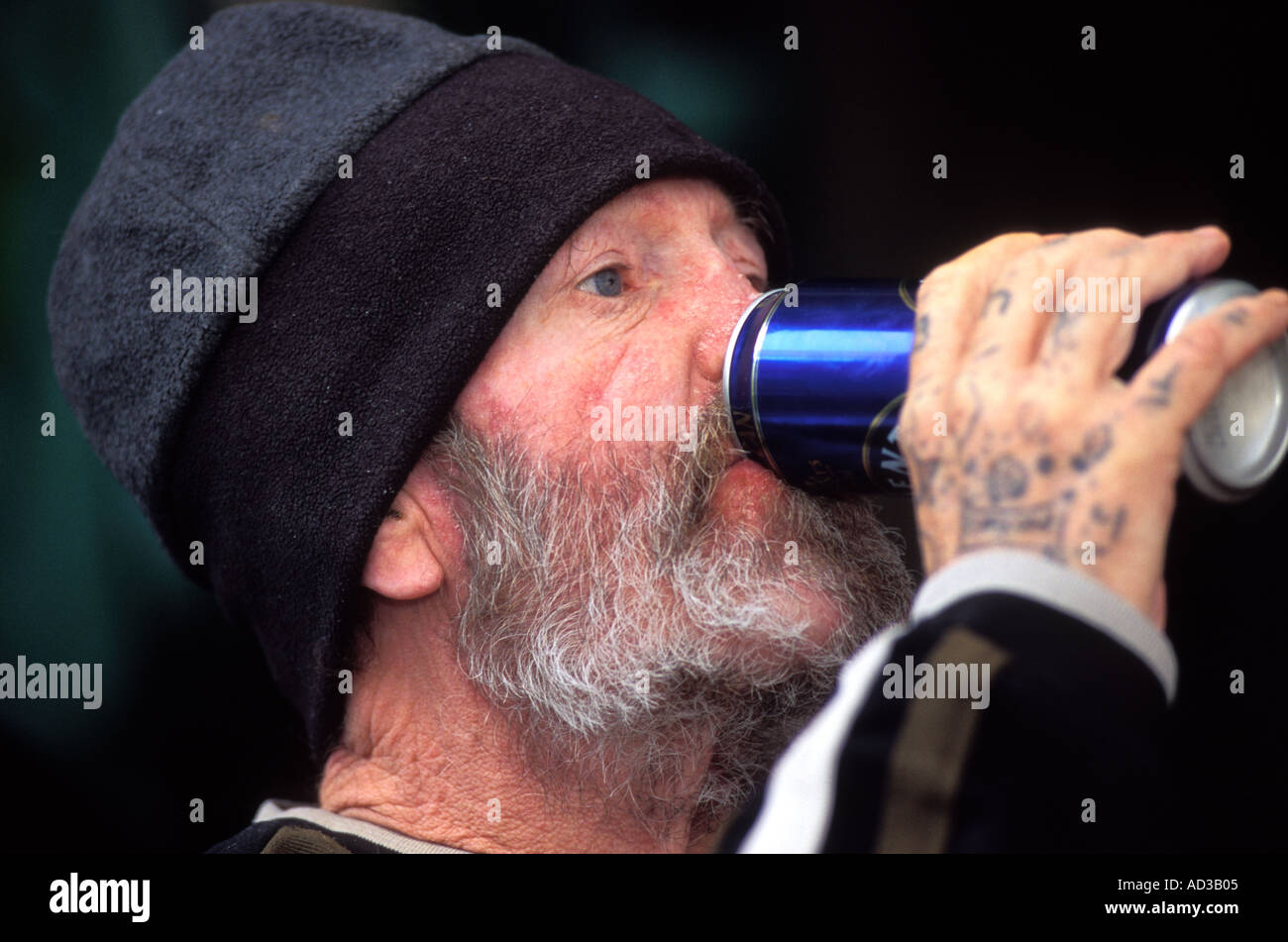Elderly man drinking lager in hostel for former rough sleepers, London ...