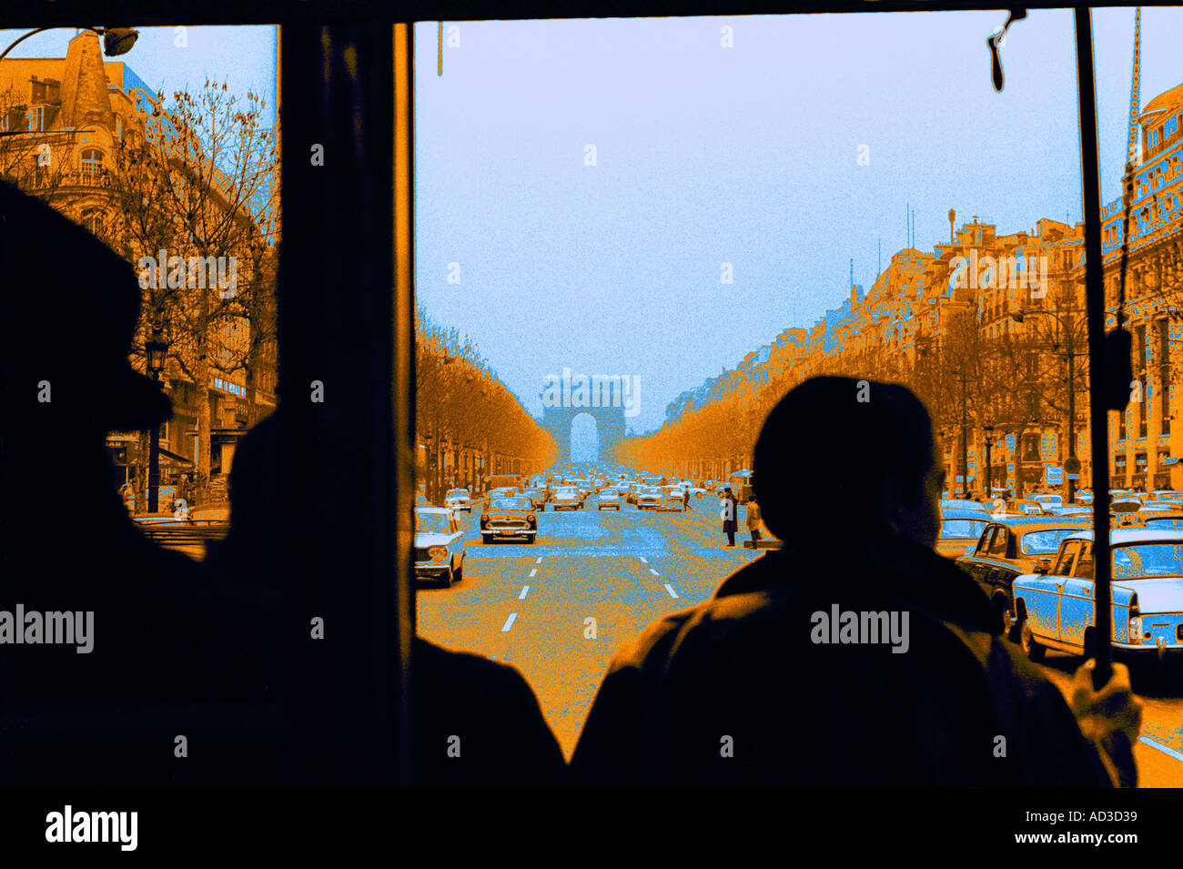 Vintage 1964 France Paris Champs Elysees from open backed bus Stock ...