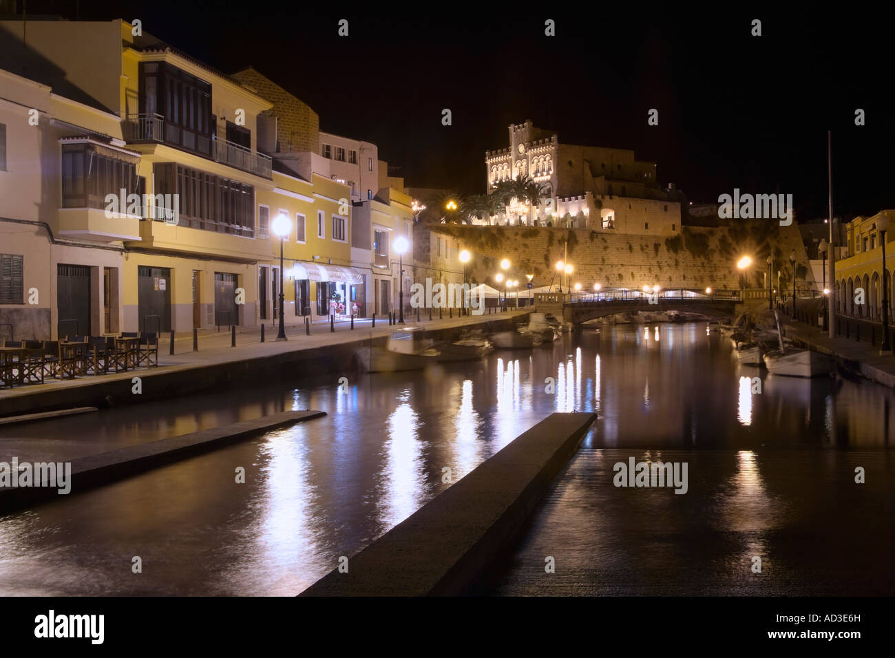 Menorca, nightshot of the port area Stock Photo - Alamy
