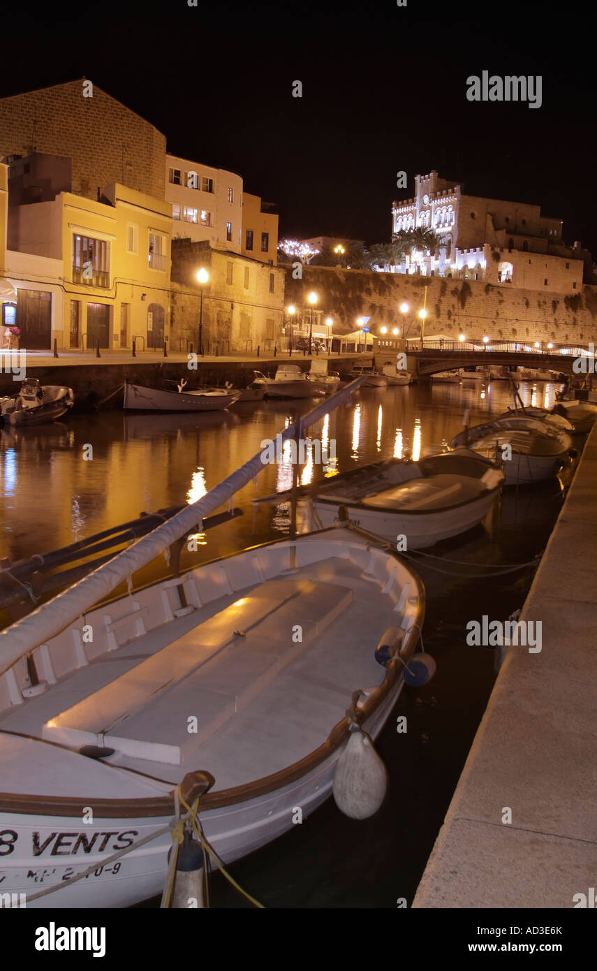 Menorca, nightshot of the port area Stock Photo - Alamy