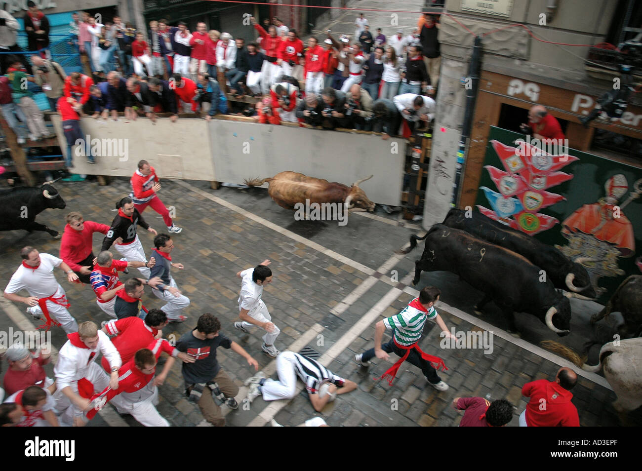 Running of the Bulls, San Fermin fiesta, Pamplona, Spain Stock Photo ...