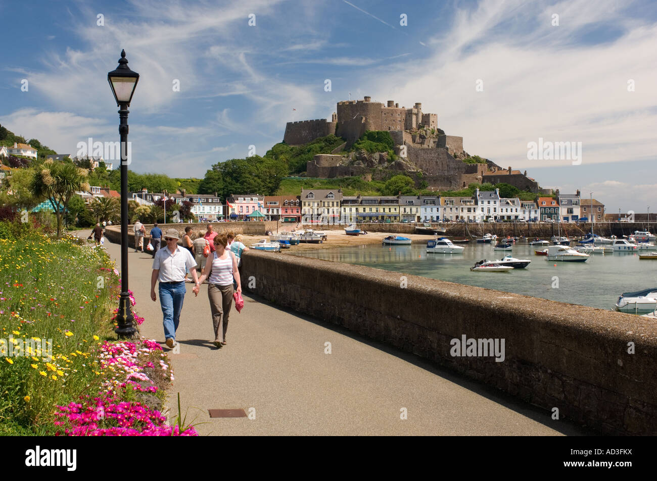 Grouville Bay and Mount Orgueil Castle Jersey Stock Photo - Alamy