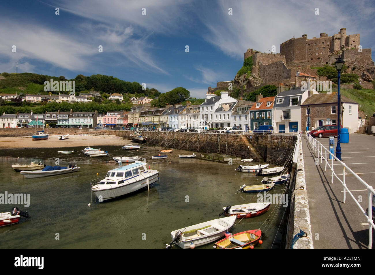 Grouville Bay and Mount Orgueil Castle Jersey Stock Photo - Alamy