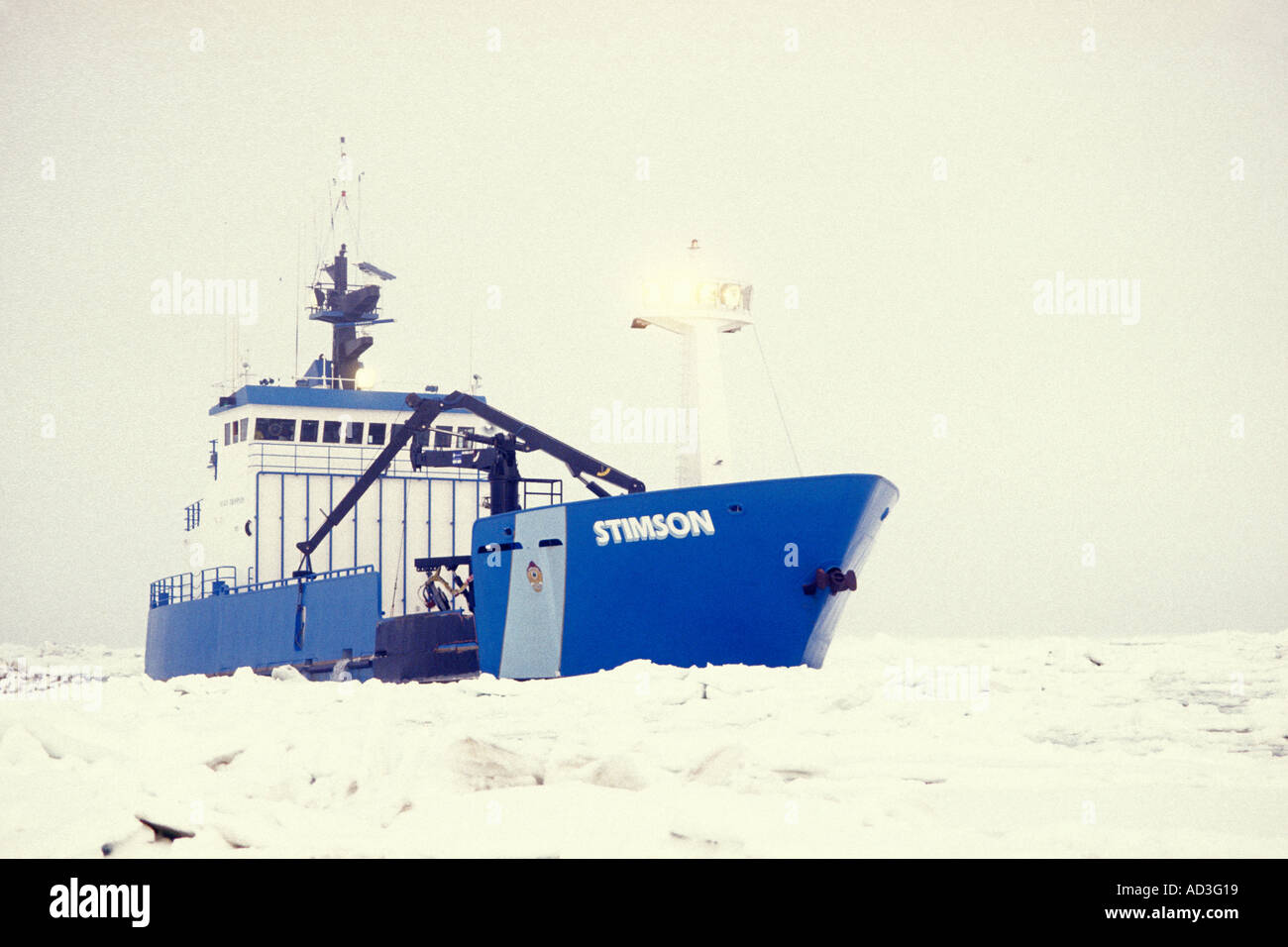 Stimson state trooper boat and skiff in the pack ice Bering Sea Alaska ...