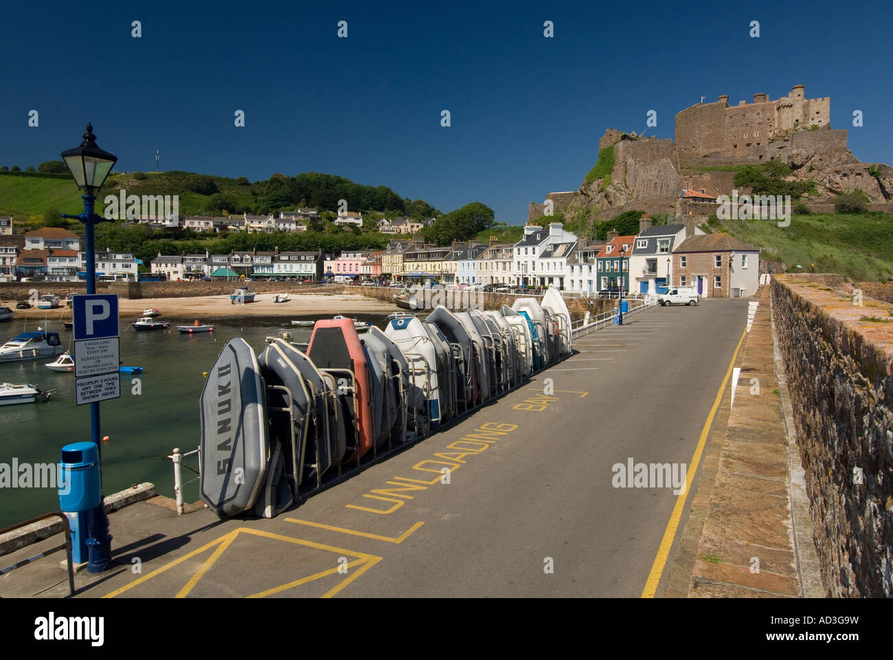 Grouville Bay and Mount Orgueil Castle Jersey Stock Photo - Alamy