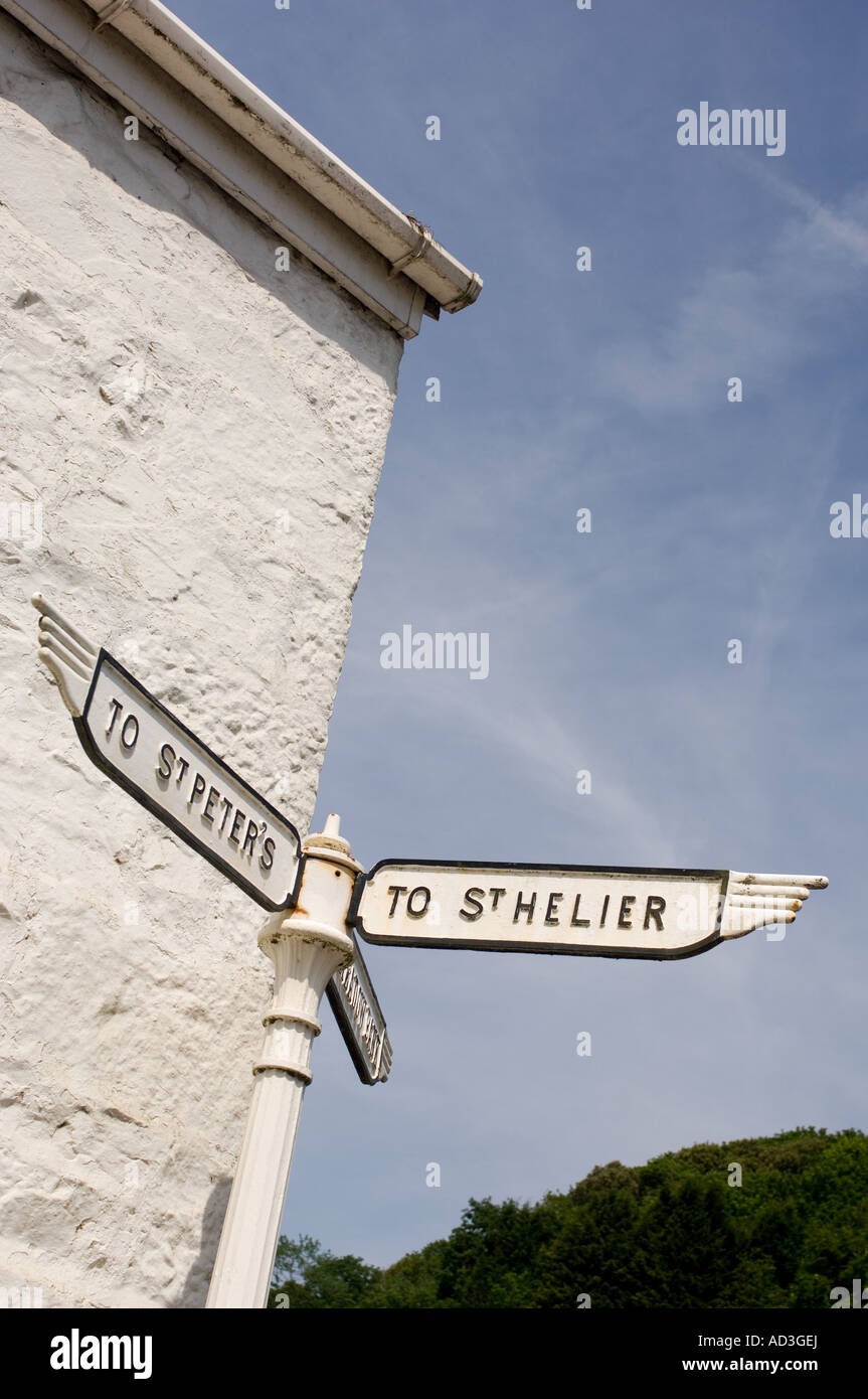 Old style road sign, Jersey Stock Photo - Alamy