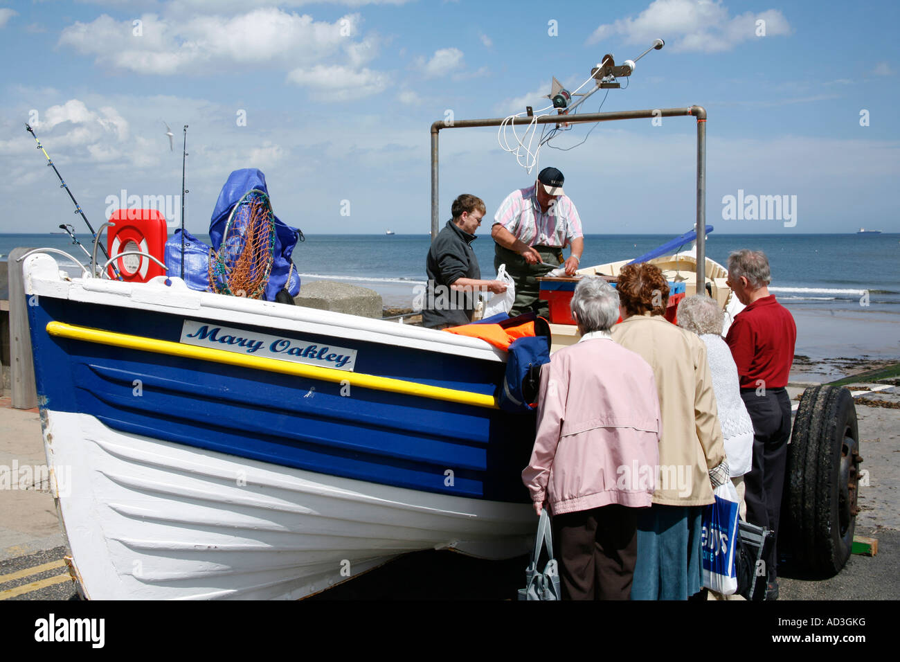 Fresh Fish sold straight from boat on landing at Redcar beach North ...