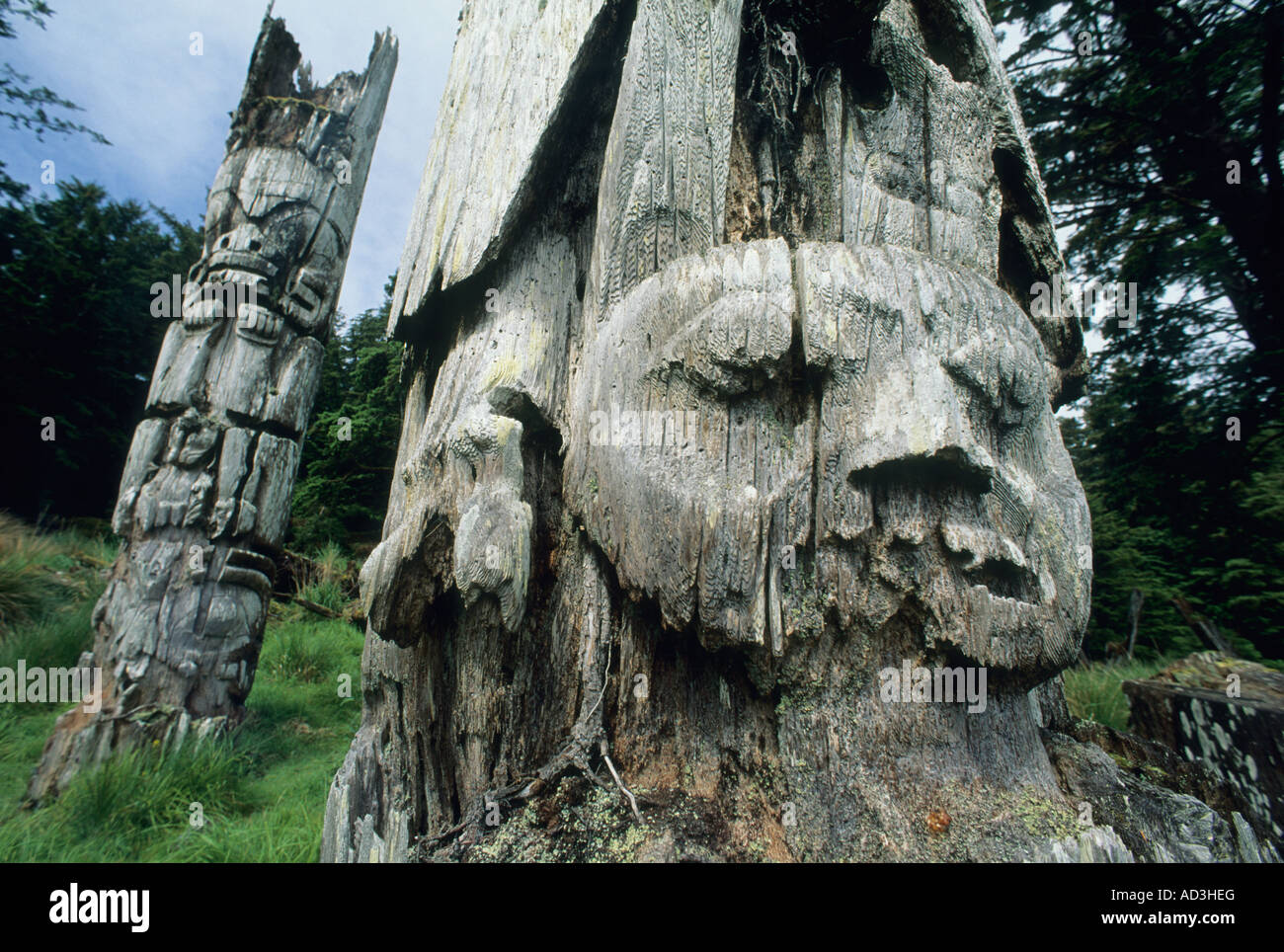 Historic Totem Poles, Ninstints, Haida Gwaii or Queen Charlotte Islands ...