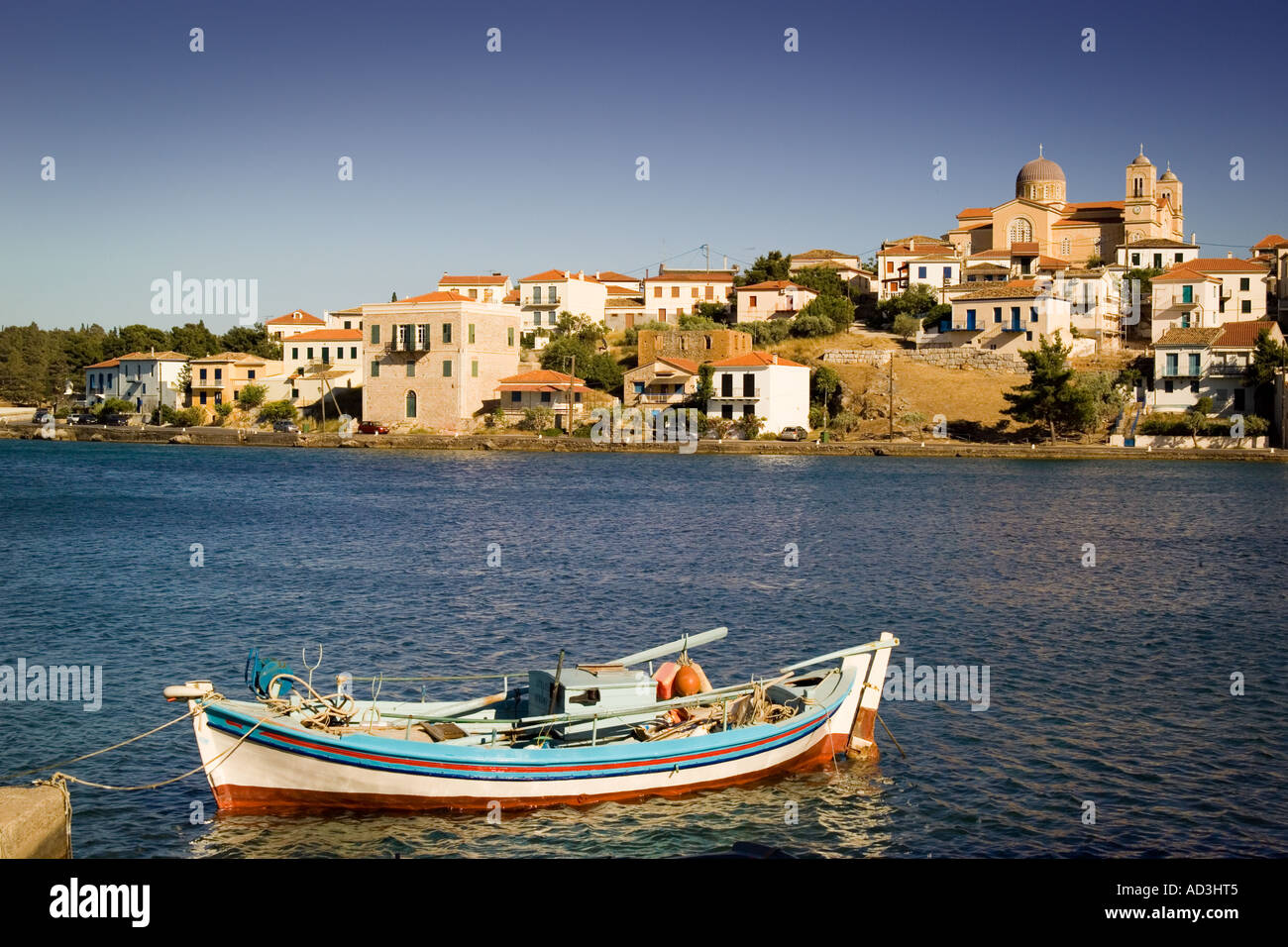 Traditional Greek fishing boat at Galaxidi on the Gulf of Corinth ...