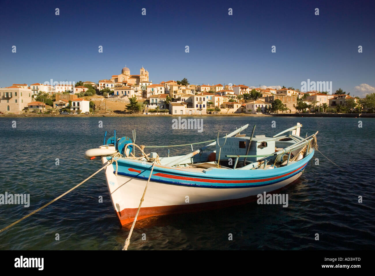 Traditional Greek fishing boat at Galaxidi on the Gulf of Corinth in ...