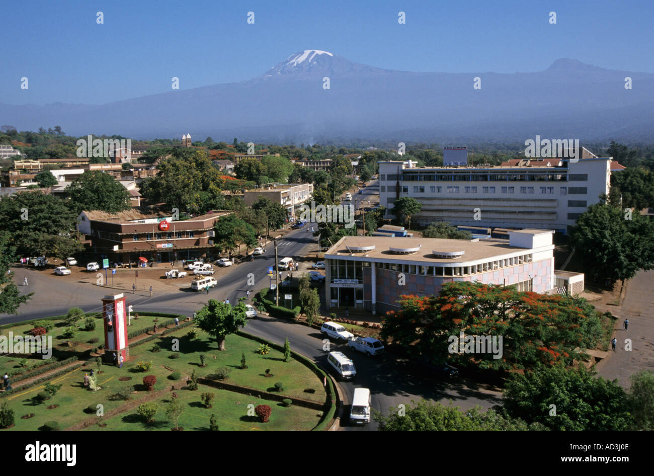 The town of Moshi located at the foot of the Kilimanjaro range 5.895m ...