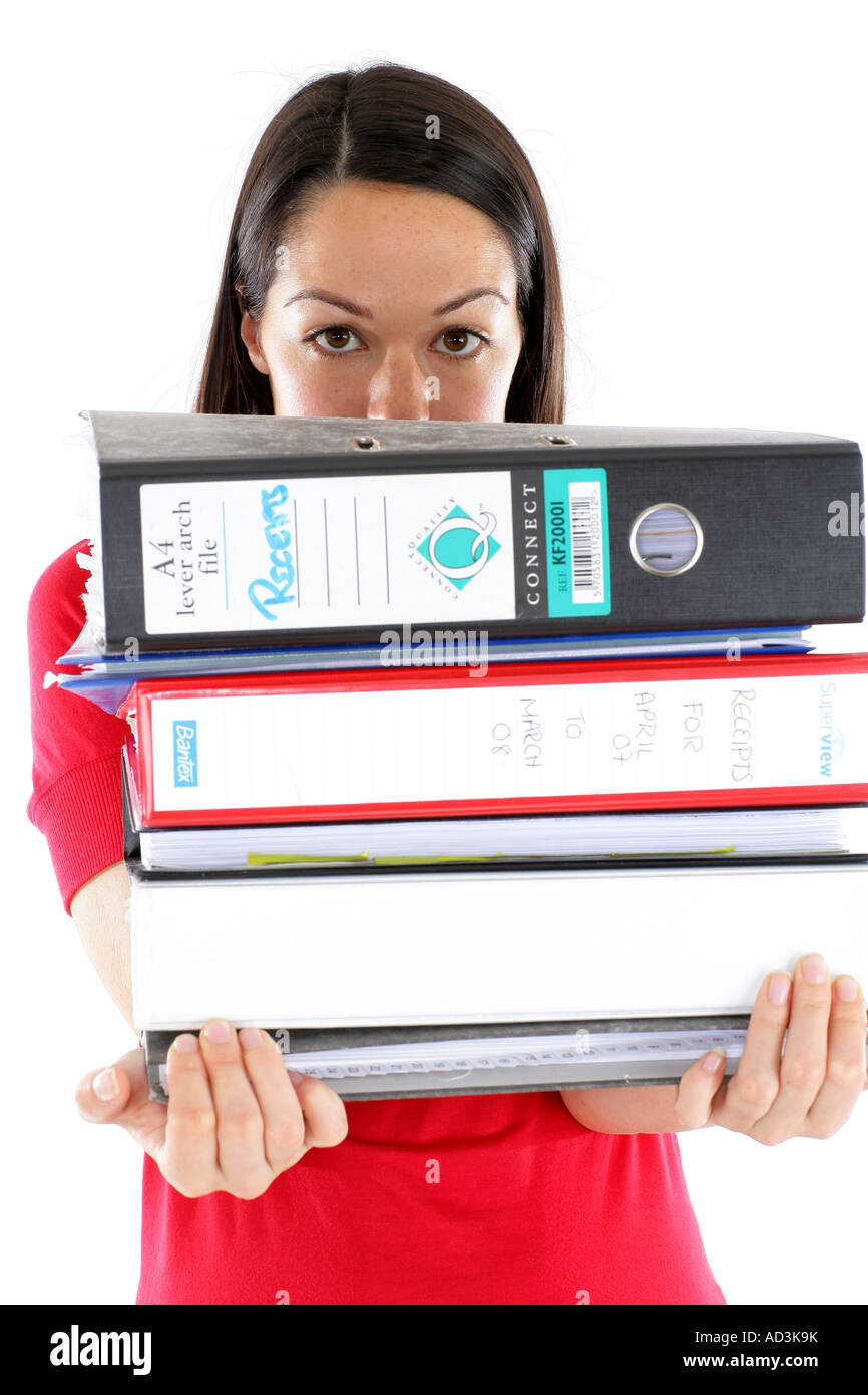 Young Woman Holding Pile of Folders Model Released Stock Photo - Alamy