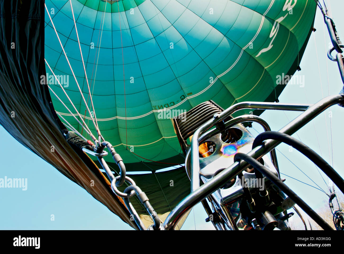 Gas jets of hot air balloon with blue sky tuscany Italy Stock Photo - Alamy
