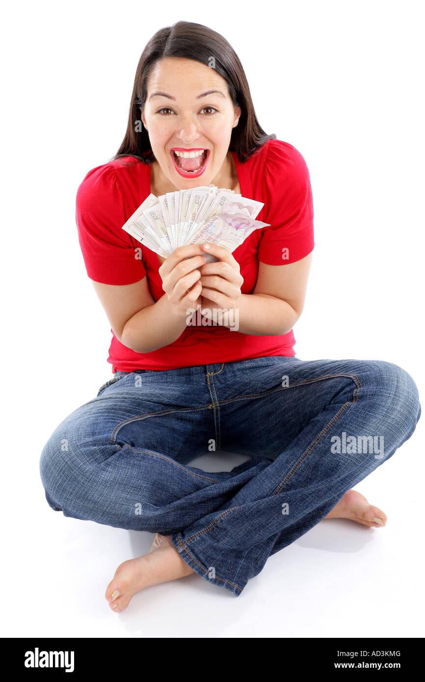 Young Woman Holding Money Model Released Stock Photo - Alamy