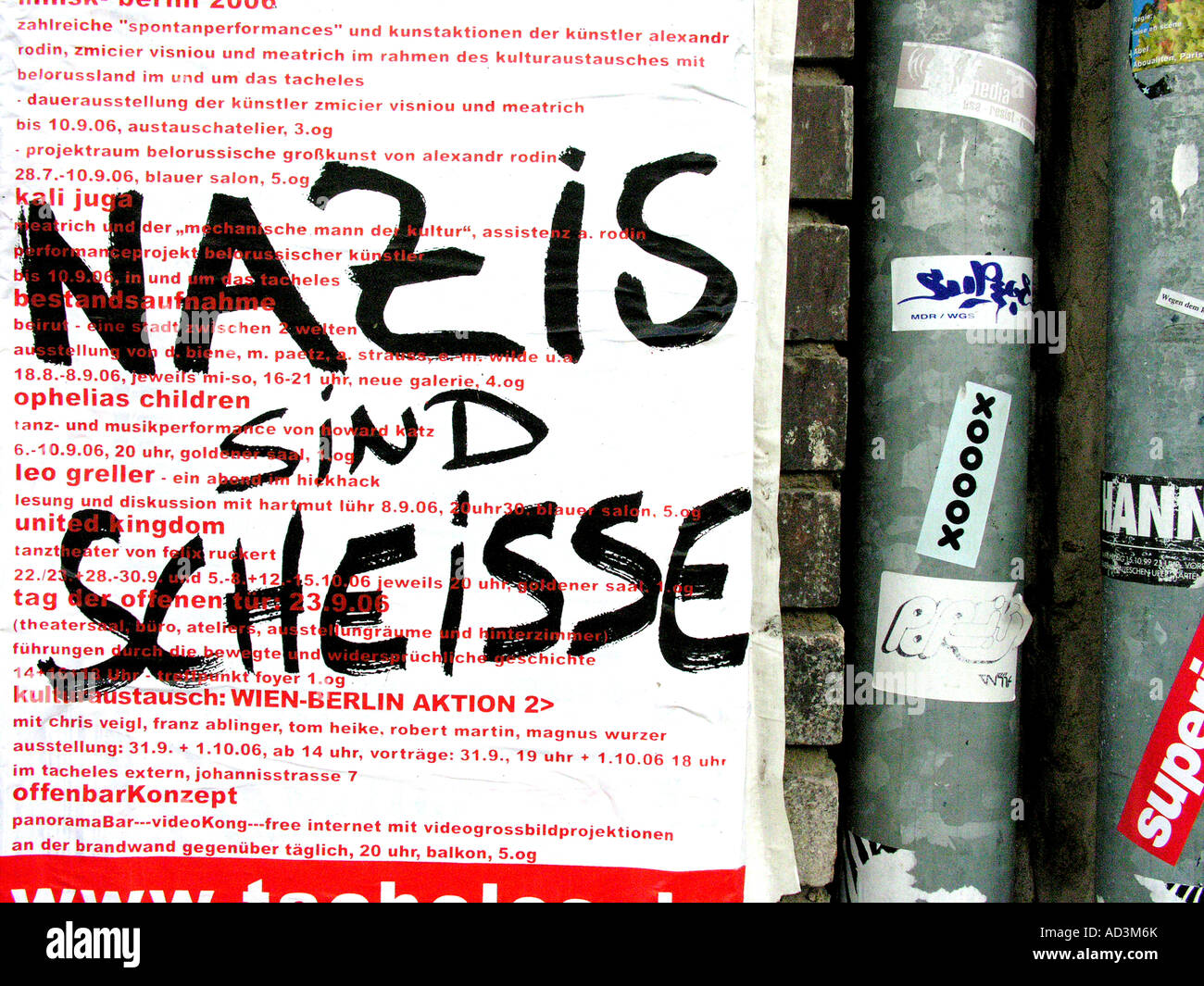 Poster in East Berlin with graffiti saying Nazi sind Scheisse Nazi is ...