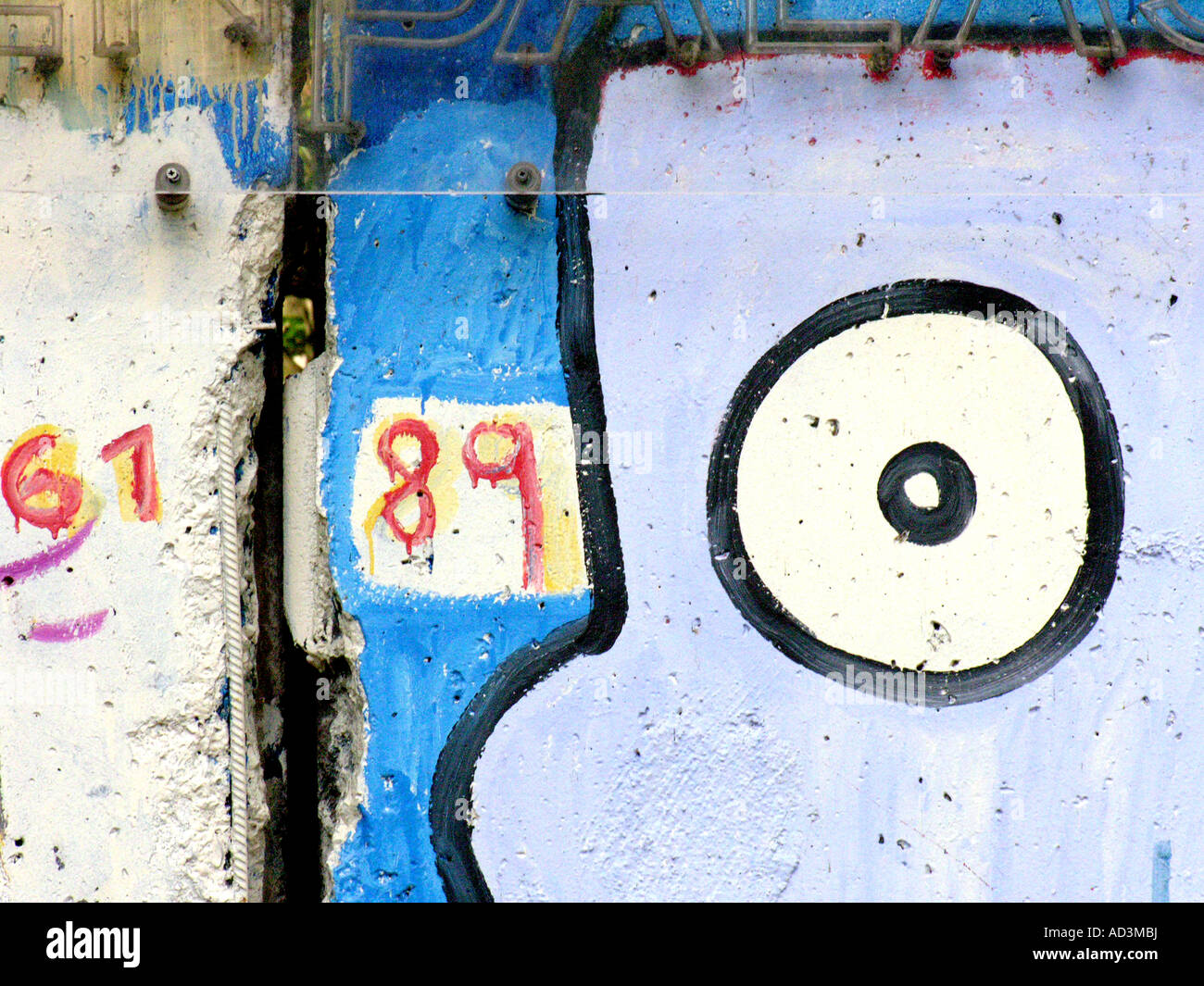 Closeup of an original piece of the Berlin Wall which divided East and ...