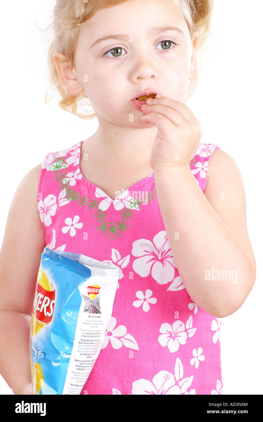 Young Girl Eating Cheese and Onion Crisps Model Released Stock Photo ...