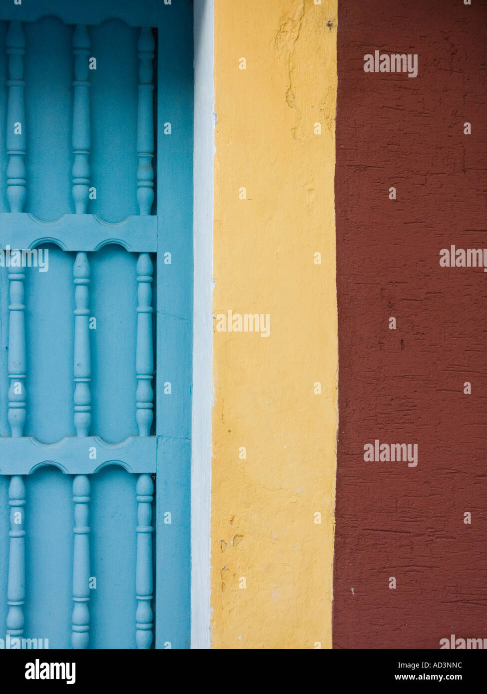 Colonial Spanish buildings facades painted with bright colors in the ...