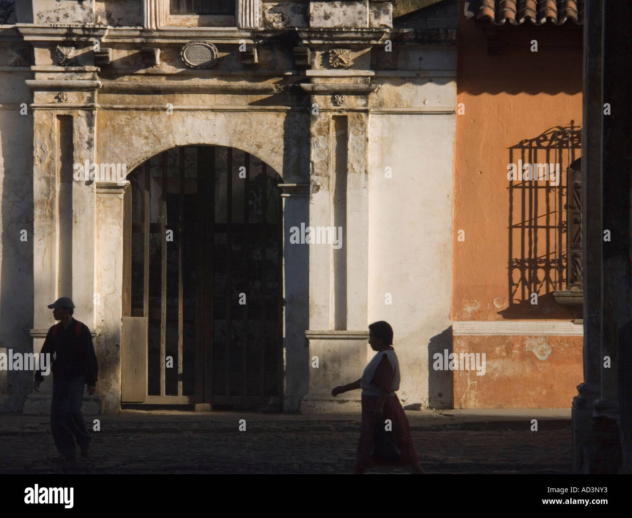 Colonial Spanish buildings facades painted with bright colors in the ...