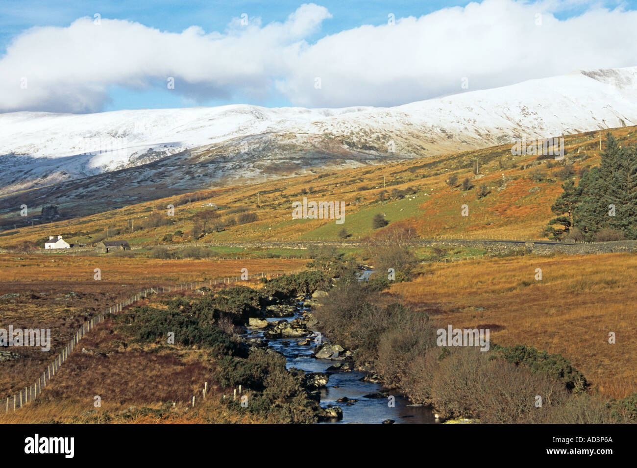 OGWEN VALLEY CONWY NORTH WALES UK January Looking along the River ...