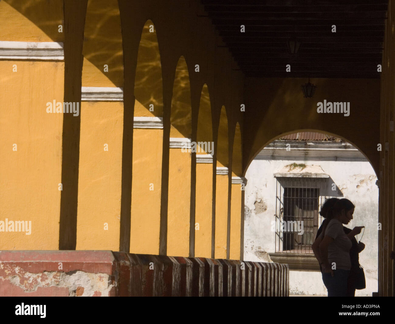 Colonial Spanish buildings facades painted with bright colors in the ...