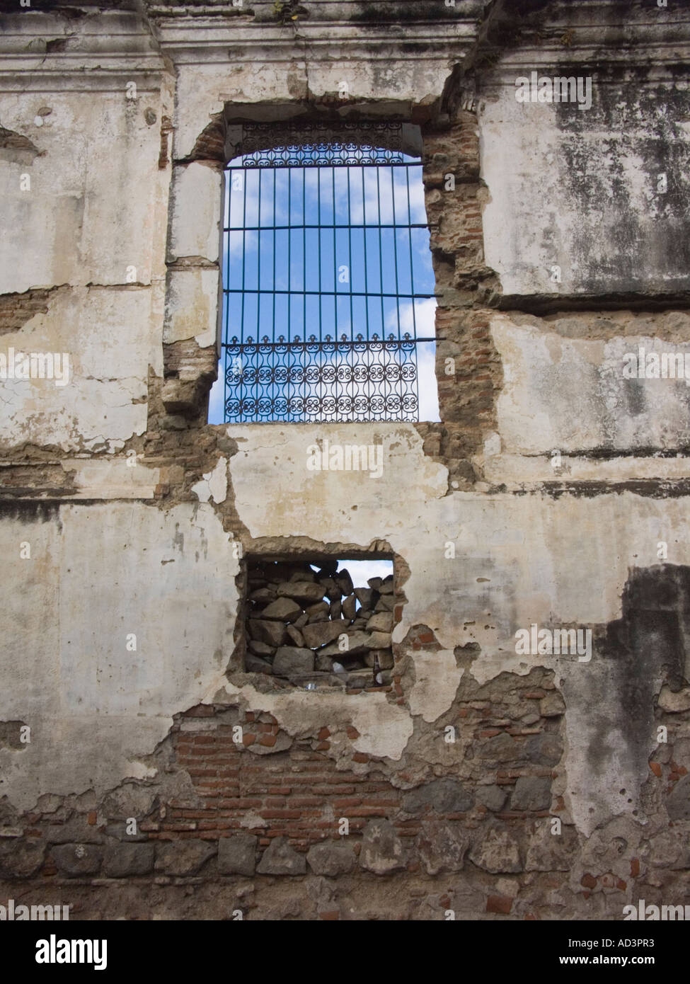 Aged building facades destroyed by weather volcanoes and time Stock ...