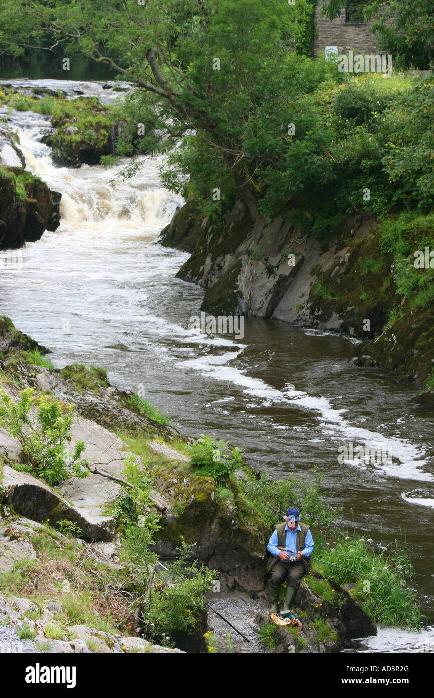 Fishing in the River Teifi at Cenarth, Carmarthenshire, South Wales ...