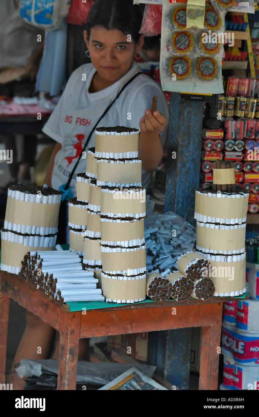 Young woman selling tobacco in a street market Peru South America Stock ...