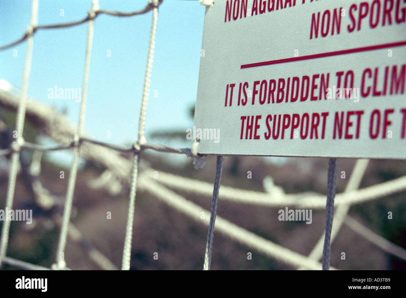 forbidden warning sign on net in balloon Stock Photo - Alamy