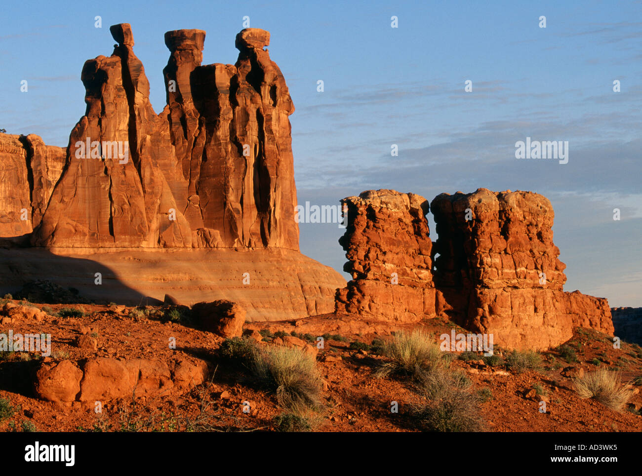 Sandstone rock formations known as The Three Gossips near Park Avenue ...