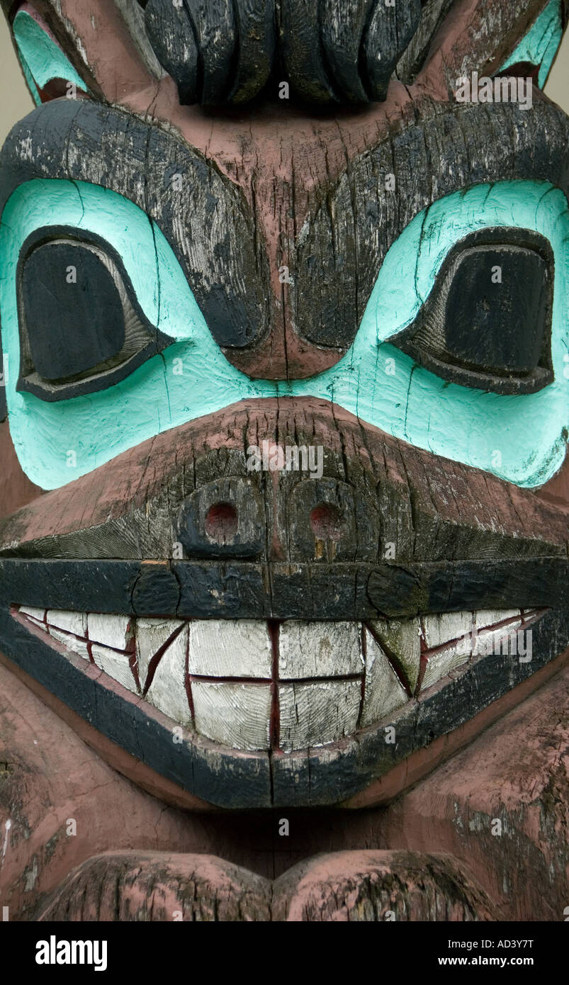 Detail, Raven and Eagle Tlingit Totem Poles, Juneau, Alaska Stock Photo ...