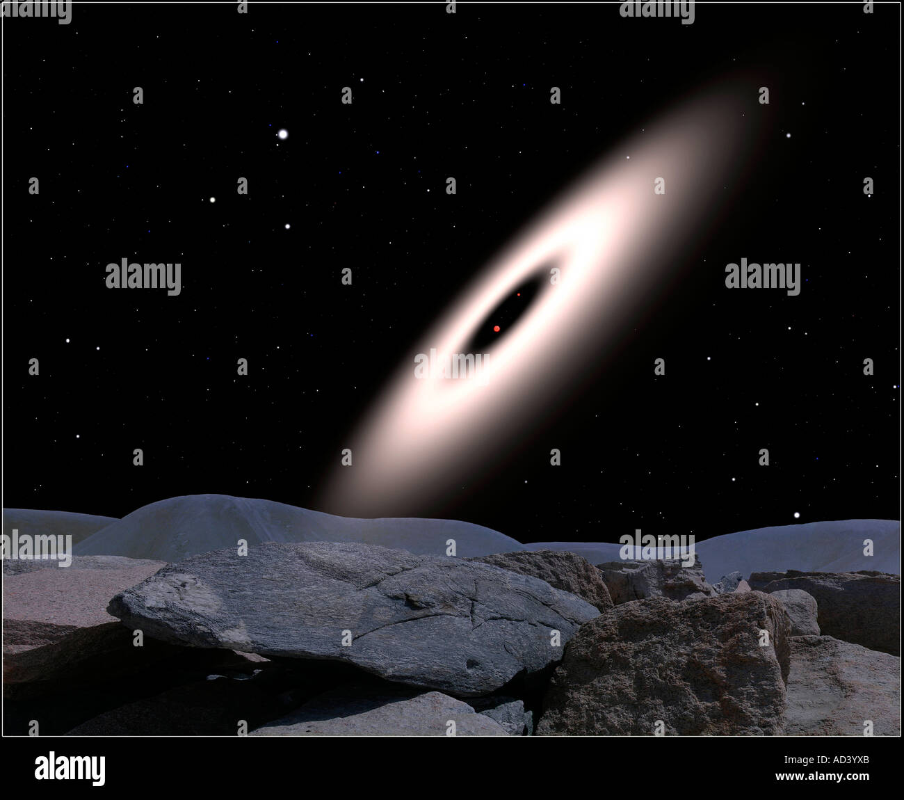 Gravitational stirring by the binary star system (shown in this artist ...
