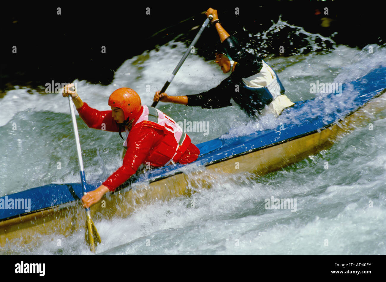 Canoe competition on the Passer river.Sudtirol Stock Photo - Alamy