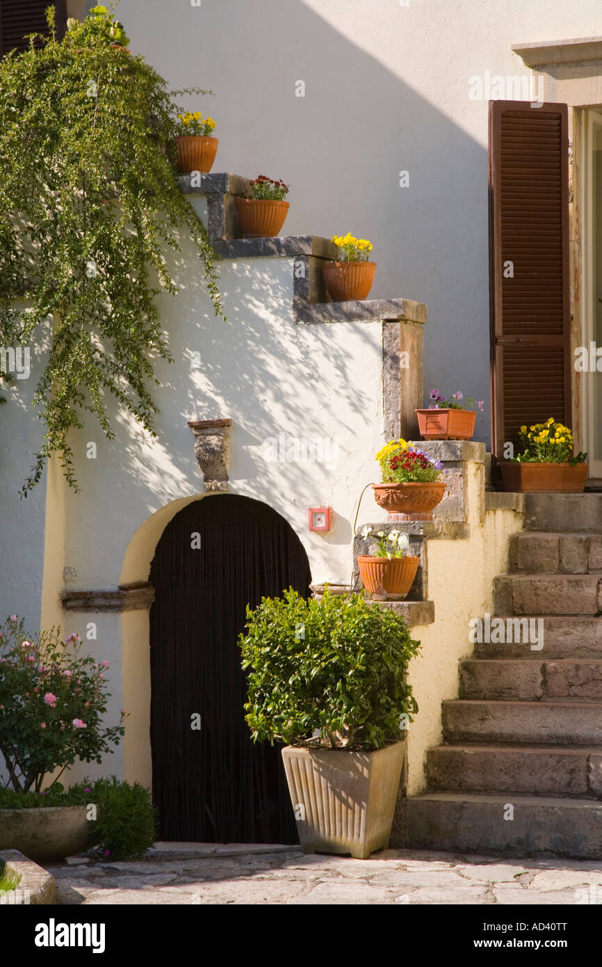 Terracotta Flower pots, a decorated Italian residence, with pot plants ...