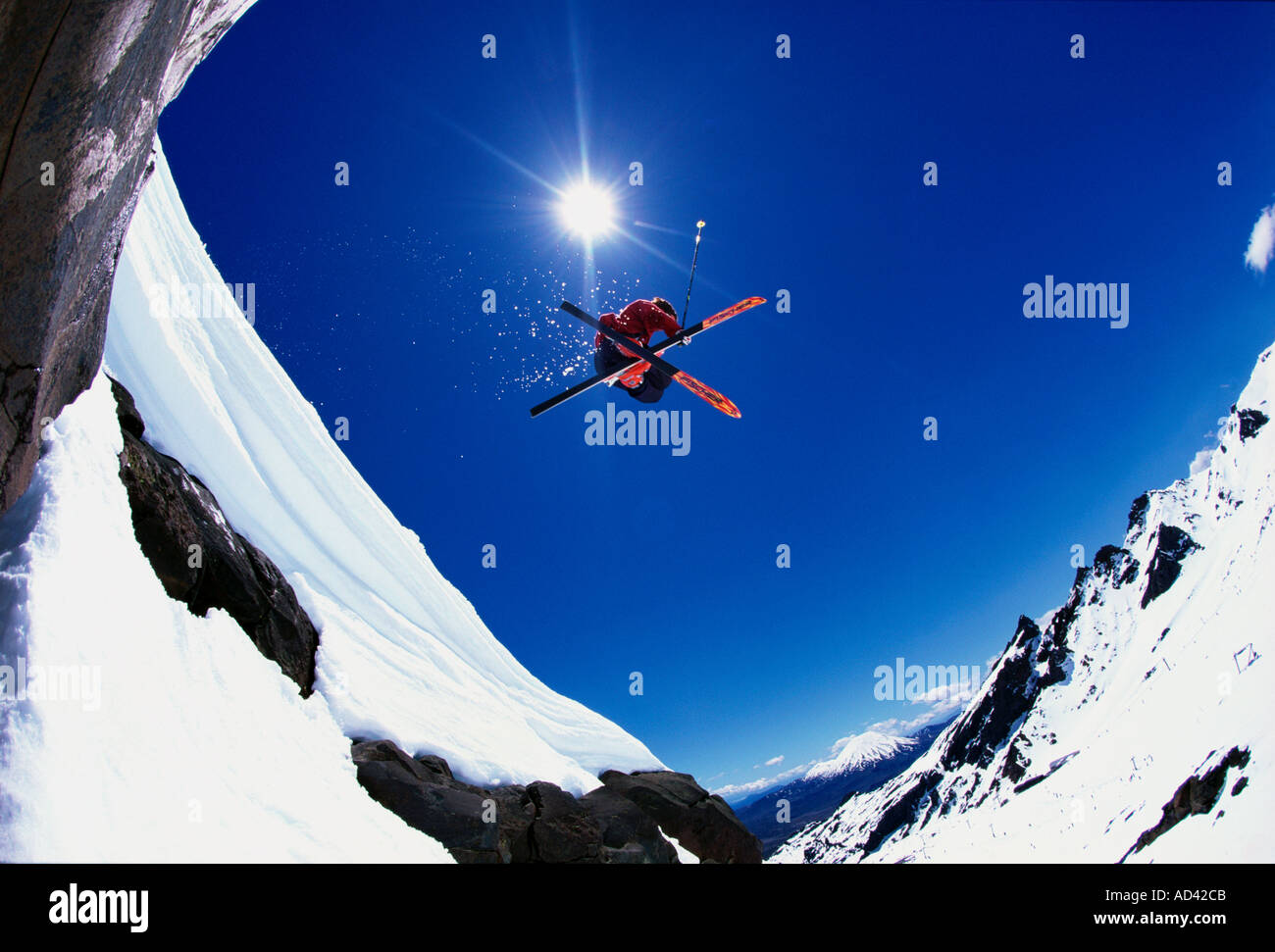 Huge ski jump with sun in image Location Mount Ruapehu New Zealand ...