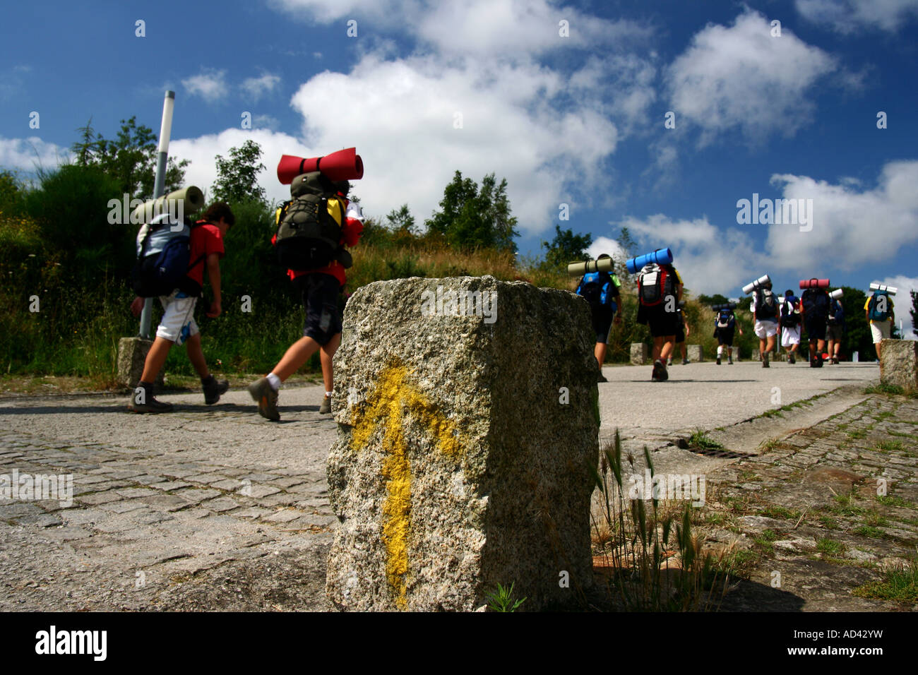 Pilgrims making a pilgrimage to Santiago de Compostela (the Way of St ...