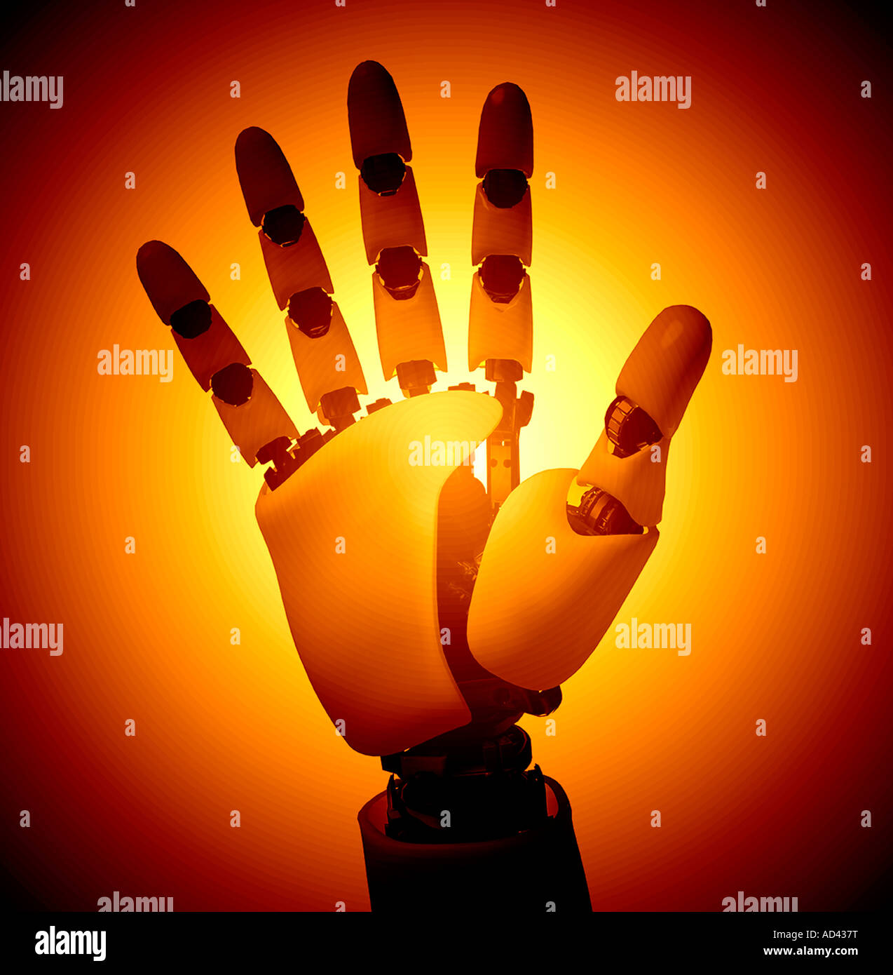 conceptual view of robotic hand and arm of computer generated 3D robot ...